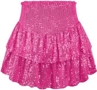 Ocean Plus Mini-Jupe pour Femme avec Short Intérieur Jupe Perlée à Paillettes Jupe Courte Skort Couleur Unie Jupe Plissée avec Fermeture éclair Jupe Pantalon (XS