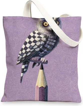 Generic Sacs fourre-tout en toile motif hibou artistique, sacs à provisions réutilisables, légers et lavables avec bandoulière pour T, violet, 13x15 Inch
