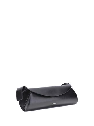 Jil Sander Womens Large Cannolo Shoulder Bag Black Calf Leather Bos Taurus