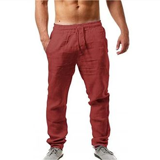 Generic Pantalon de sport pour homme - Pantalon de surv&ecirc;tement l&eacute;ger en coton et lin respirant - Coupe r&eacute;guli&egrave;re - Couleur unie - Pantalon de sport d&eacute;contract