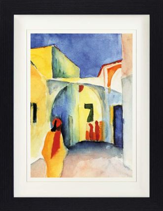 1art1 August Macke Poster Blick In Eine Gasse, 1914 Gerahmtes Bild Mit Edlem Passepartout | Wand-Bilder | Im Bilderrahmen 40x30 cm