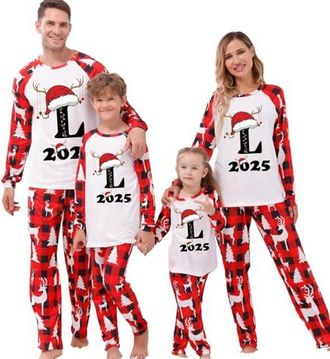 Generic Pyjama de Noël Famille, Ensemble Pyjama Noel Famille Arbre de Noël 26 Lettres Impirmé Pajamas de Familles Set Rouge Arbre de Noël Nouvelle Année Commé