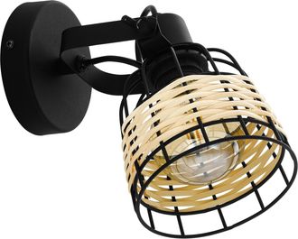 Eglo Deckenlampe Anwick 1, 1 flammige Deckenleuchte Vintage, Boho, Deckenstrahler aus Stahl und Rattan, Wohnzimmerlampe in Schwarz, Natur, Küchenlampe, Spo