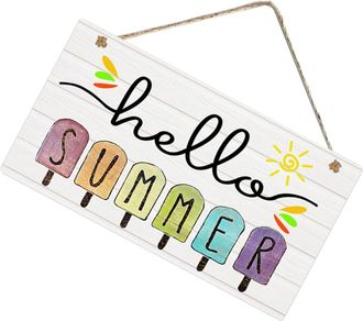 SOLUSTRE Hallo Sommer Holzschild Türdekoanhänger Holz Mit Seil Sommerstil Hängeschild Für Innen Und Außen Wand Und Türdekor Langlebig Und Leicht