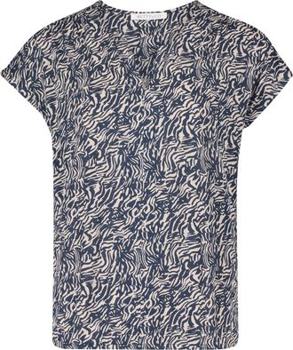Betty & Co Damen Blusenshirt mit Gummizug L, Dark Blue/Nature