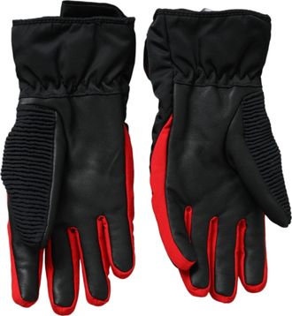 Dolce & Gabbana Mens Black Red Nylon Wrist Length Gloves And Pu Polyester