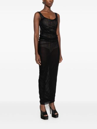 The Attico Sheer Mesh Ruched Dress - Black