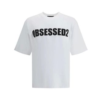 Dsquared2 Homme, Tops, Blanc, Taille: S T-shirt en Coton avec Monogramme Contrastant