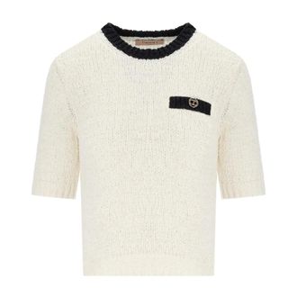 Twinset Wei&szlig; Schwarz Gek&uuml;rzter Stricktop - - Knitwear - Damen - Wei&szlig; - XS
