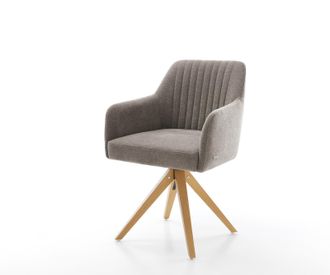 DELIFE Drehstuhl Greg-Flex Strukturstoff Soft Taupe Holzgestell kantig Natur 360&deg; drehbar Taschenfederkern, Esszimmerst&uuml;hle