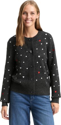 Tom Tailor Damen 1049089 Cardigan Strickjacke, 39414-Grey White Dots and Hearts, L