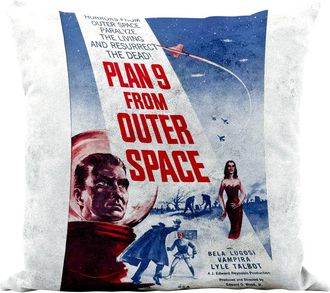 Fabulous Kissen aus Kunstleder, wei&szlig;, von Outter Space Altes Filmposter, Plan 9, Retro, Kinoposter, Vintage, 40 x 40 cm, Leder-Haptik, inkl. Bezug und Kissen