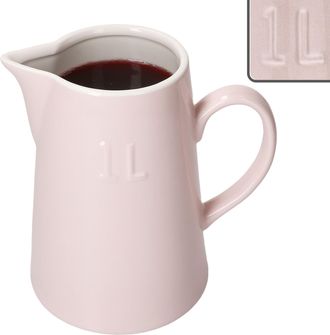 MamboCat Emilia Krug 1L I Steingut Kanne in Pastellrosa & Cremwei&szlig; I ideal f&uuml;r Wasser, Saft, Milch, Kakao & Limo I Fr&uuml;hst&uuml;ck, Brunch & Alltag I Karaffe mit Aus