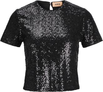 Jack & Jones Jack&Jones Damen Jxmia Ss Sequin Top WVN T-Shirt, Black, Medium