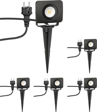 LEDs Com 5 Stück LED Gartenstrahler Wega mit Erdspieß für außen, schwarz, 9,46W, 935lm, warm-weiß