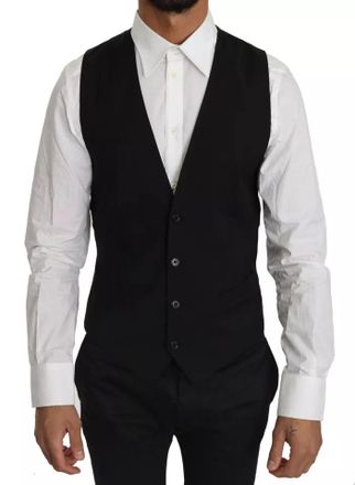Dolce & Gabbana Mens Black Wool Logo Waistcoat Vest Clothing