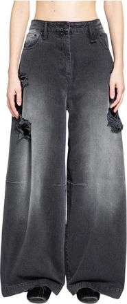 Simone Rocha Femme, Jeans, Noir, Taille: 36 FR Jean Large Effet Us&eacute; Ourlet Plongeant