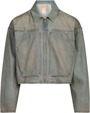 Purple Veste en denim de coton d&eacute;lav&eacute;e