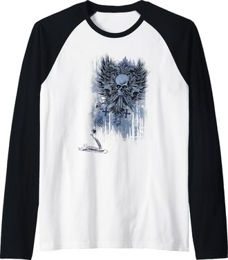 Trendy Apparel Distressed Skull Wings and Blades Graveyard Raglan