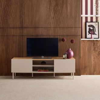 Sweeek Meuble TV m&eacute;tal et d&eacute;cor bois 2 portes 140cm beige et naturel - Ashton