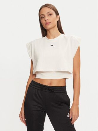 adidas Technisches T-Shirt Power Boxy French Terry 3-Stripes IW3188 &Eacute;cru Slim Fit