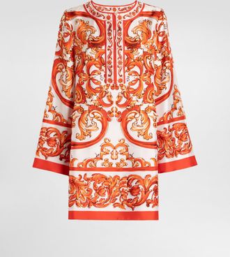 Dolce & Gabbana Kaftankleid Aus Twill Mit Majolika-print - Frau Kleider Mehrfarbig 38