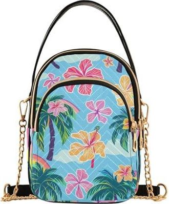 Mnsruu Sac à bandoulière pour femme - Motif palmier coloré - Bleu - Sac à bandoulière avec sangle réglable
