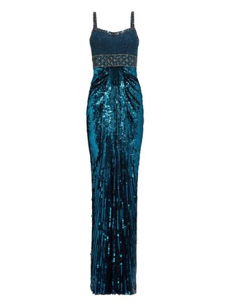 Jenny Packham robe longue Only You à sequins - Bleu