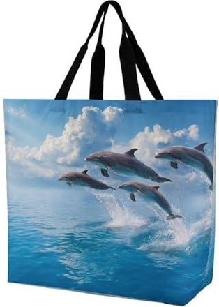 Generic Dauphin Animal 3D Unique Sac Cabas L&eacute;ger Sacs De Courses Imperm&eacute;able Sac Fourre-Tout Pour Shopping Travail Plage