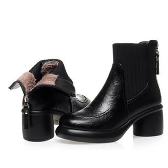 Generic Bottines Chelsea &agrave; talon &eacute;pais pour femme - Avec doublure chaude et &eacute;lastique - Bout rond, Noir &eacute;pais., 39.5 EU