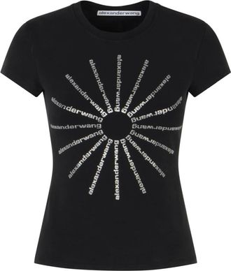Alexander Wang Femme, Tops, Noir, Taille: 38 FR T-shirt ajust&eacute; avec motif strass en forme dh&eacute;lice