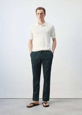 Mango Pantalon slim fit lin cordon vert fonc&eacute; - Homme - 38 - MANGO MAN