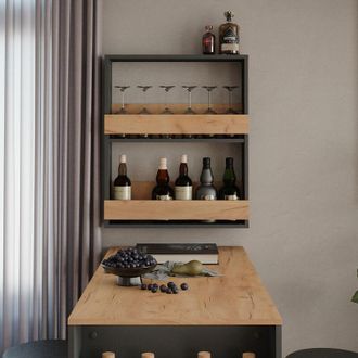 Vicco &eacute;tag&egrave;re pour verres &agrave; vin Repose, Ch&ecirc;ne dor&eacute;/anthracite, 60x72cm, Vicco