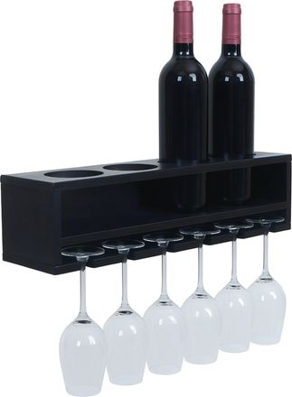 Mendler Weinregal HWC-P21, Glas-/Flaschenhalter Wandbar Regal f&uuml;r 4 Flaschen/6 Gl&auml;ser Holz FSC-Zertifiziert 12x48x12cm - schwarz
