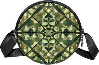 Generic Sac &agrave; bandouli&egrave;re rond pour femme, imprim&eacute; traditionnel, petit sac &agrave; bandouli&egrave;re avec fermeture &eacute;clair, bretelles r&eacute;glables, sac &agrave; main rond d&eacute;contrac