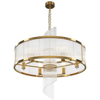 Maytoni Maytoni Frame Plafonnier suspendu cylindrique moderne de 58 cm, doré, abat-jour en verre 6 ampoules E14