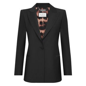 Philipp Plein Femme, Vestes, Noir, Taille: 40 FR Wool Blazer Skull Strass