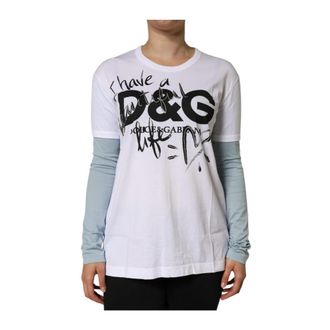 Dolce & Gabbana Langarm-Grafik-T-Shirt - - Tops - Damen - Wei&szlig; - M
