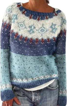 Generic Pull Fairisle pour femme - Pull nordique confortable et chaud - Col rond - Pull dautomne doux et confortable à manches longues - Pull islandais décont