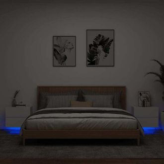 vidaXL Tables de chevet murales avec lumi&egrave;res led 2 pcs blanc Vidaxl