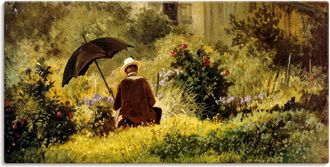 Artland Wanddeko Leinwand Bilder Wandbild 150x75 cm Natur Pflanzen Gr&auml;ser Str&auml;ucher Regenschirm Der Maler im Garten Biedermeier Carl Spitzweg T7XI