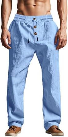 Generic Pantalon chino ample en lin pour homme - Coupe ample - Séchage rapide - Sans repassage - Respirant - Avant plat - Pantalon en lin indéchirable - Coule