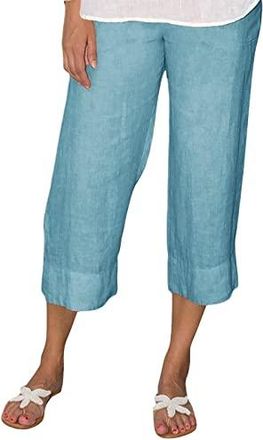 Generic Pantalon en Lin Femme &Eacute;t&eacute; L&eacute;ger Ete Leger Fluide Femmes Couleur Unie Coton Lin &Eacute;lastique Pantalons Longs Plage Loisirs Pantalons Ample Linen Pants Wom