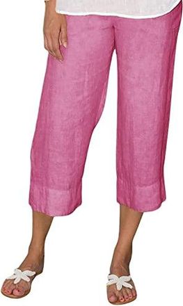 Generic Pantalon en Lin Femme &Eacute;t&eacute; L&eacute;ger Ete Leger Fluide Femmes Couleur Unie Coton Lin &Eacute;lastique Pantalons Longs Plage Loisirs Pantalons Ample Linen Pants Wom