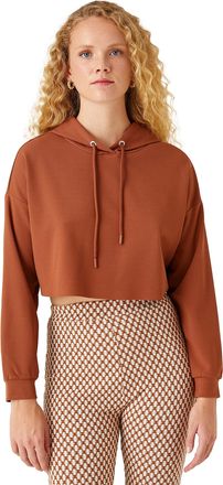 Koton Damen Crop Kapuze Sweatshirt, Ziegel (996), S