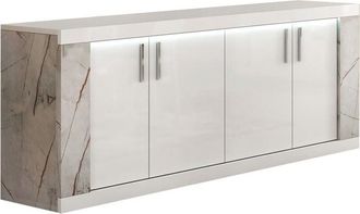 Altobuy Altobuy - eros - Buffet 4 Portes Blanc Eclairage Led intégré avec Décor Latéral Aspect Marbre