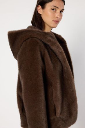 Gerard Darel Manteau en fausse fourrure &agrave; capuche - MORGANE - Cigare