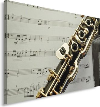 Feeby Wandbild - 1 Teilig - 70x100 cm, Leinwand Bild Leinwandbilder Bilder Wandbilder Kunstdruck, KLARINETTE, MUSIK, NOTEN, SCHWARZ