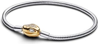 Pandora Moments Schlangen-Gliederarmband mit Schlangenverschluss aus Sterling-Silber mit 14 Karat vergoldeter Metalllegierung und Zirkonia, Kompatibel Moments