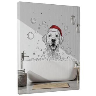 Generic Leinwandbild mit weihnachtlichem Hundebad, schwarz-wei&szlig;, Labrador-Illustrationsdrucke, Winterspa&szlig;-Badedekoration f&uuml;r Wohnzimmer, Badezimmer, K&uuml;che, ge